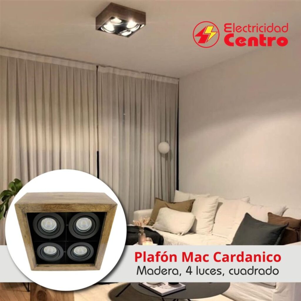 Plafón MAC Cardanico Madera 4 Luces Dicro Cuadrado Madera Clara - 24590 ...